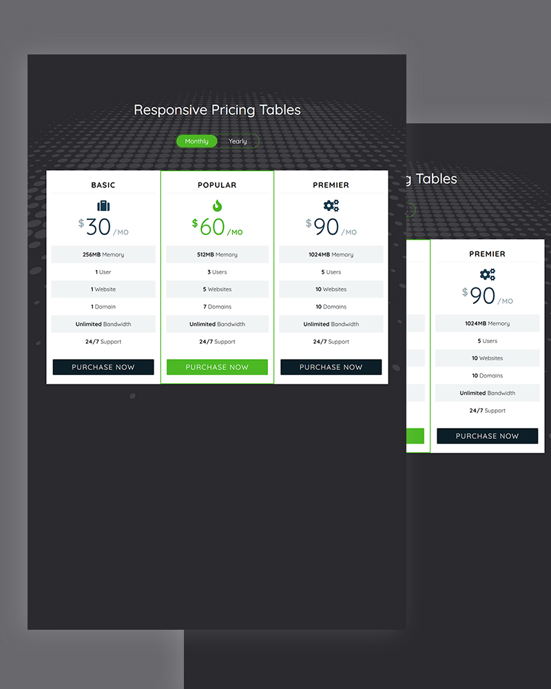 Green - Free Responsive Pricing Tables Template