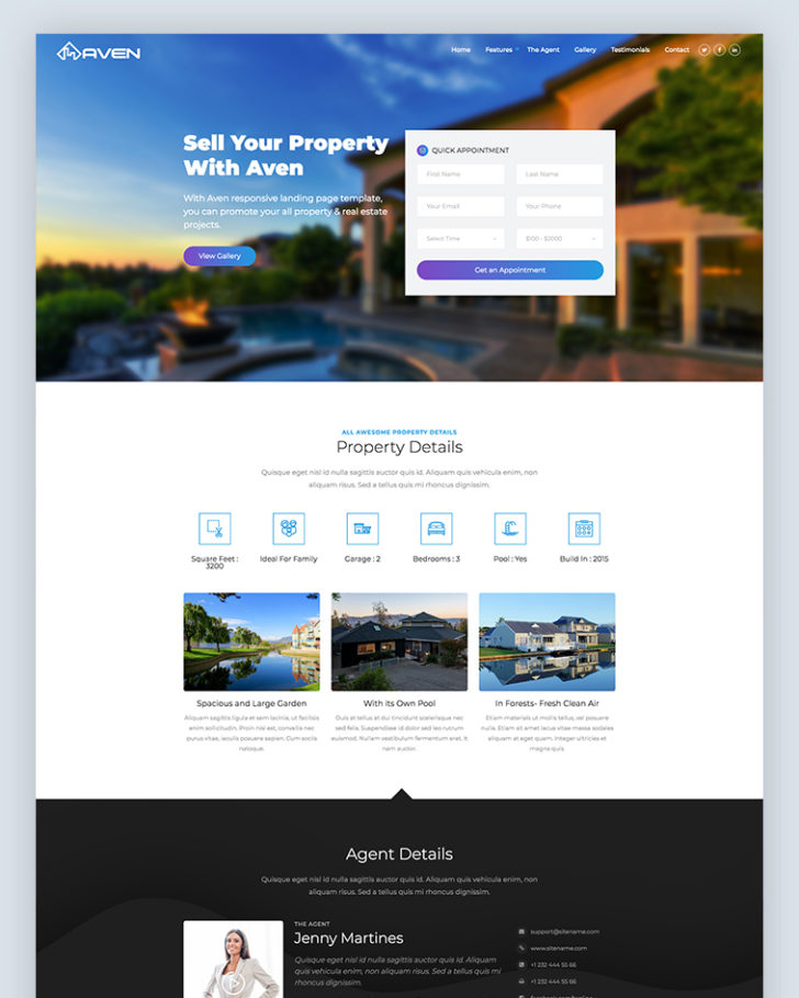 Aven – Real Estate Landing Template Free
